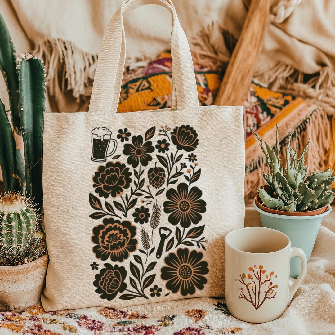 Boho Brew Master Tote Bag: Cotton Canvas Beer Lover Gift - Etsy