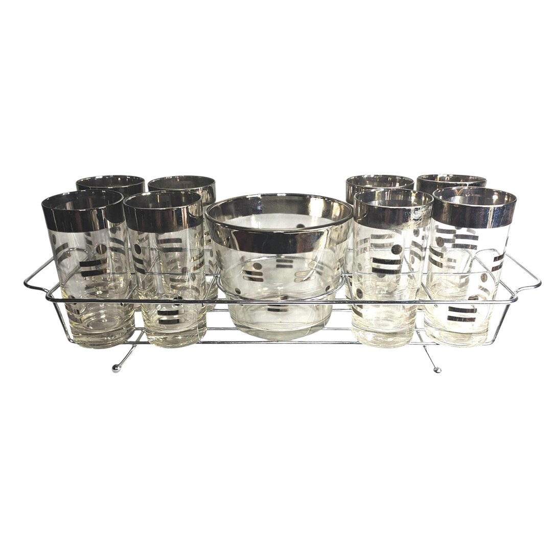 Mid Century Modern Glass and Chrome Caddy 10-piece Bar Set | Polka Dot ...