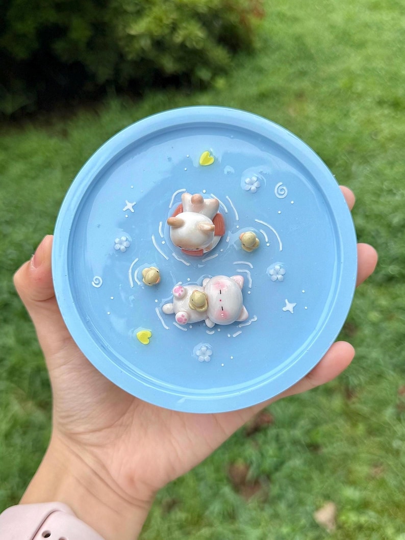 Cute Whimsical Cat Trinket Dish: Handmade Polymer Clay Art, Desk ...