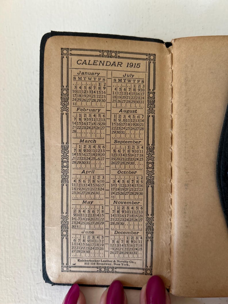 Antique Pocket Book Calendar & Bank Notes, Black Leather Like Casing ...