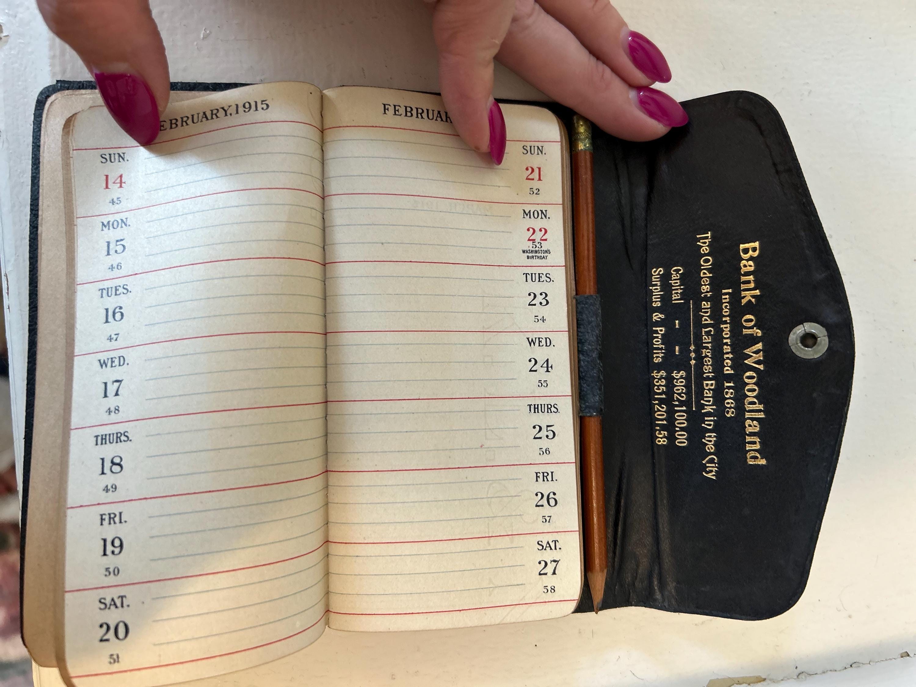 Antique Pocket Book Calendar & Bank Notes, Black Leather Like Casing ...