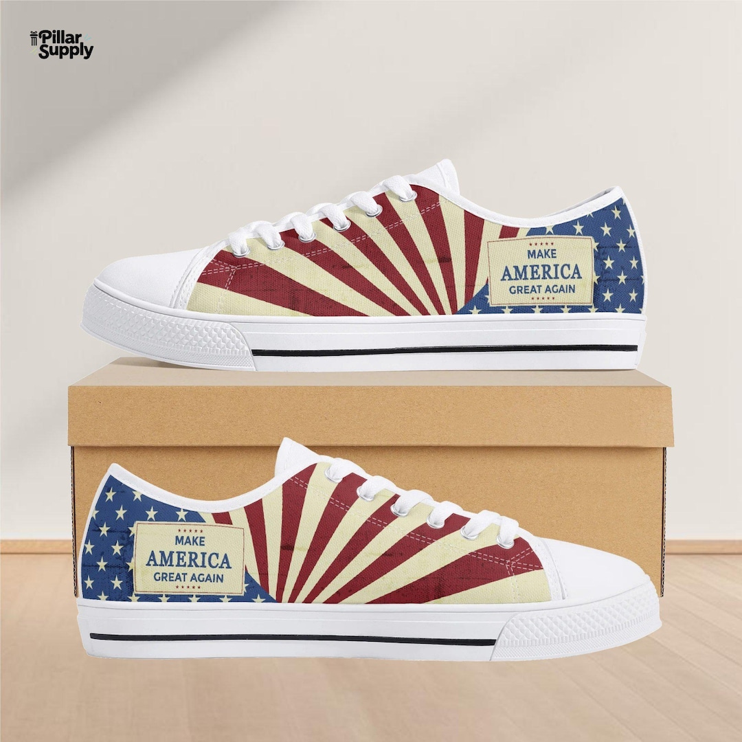 Personalized MAGA Sunburst Shoes | Custom Name Republican Low Top ...