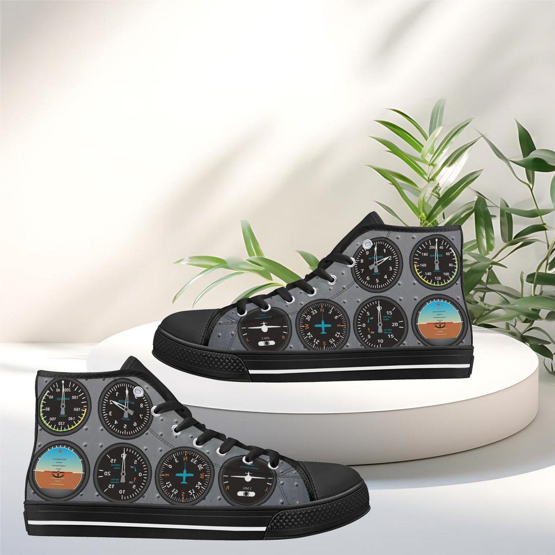 Pilot Gauges Shoes, Aviation High Tops, Airplane Instrument Sneakers ...