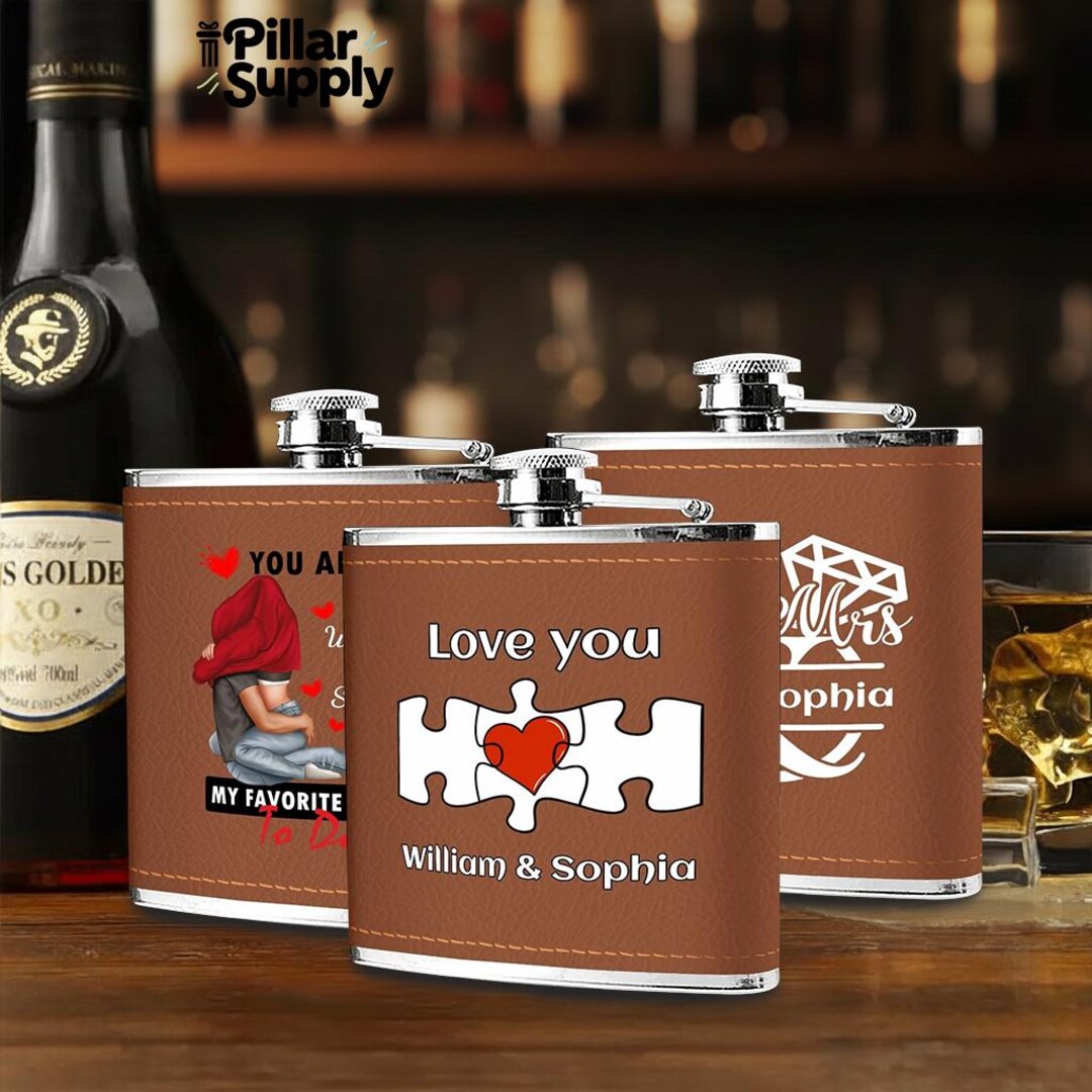Custom Couple Flask, Stainless Steel Hip Flask Black, Valentine's Day ...