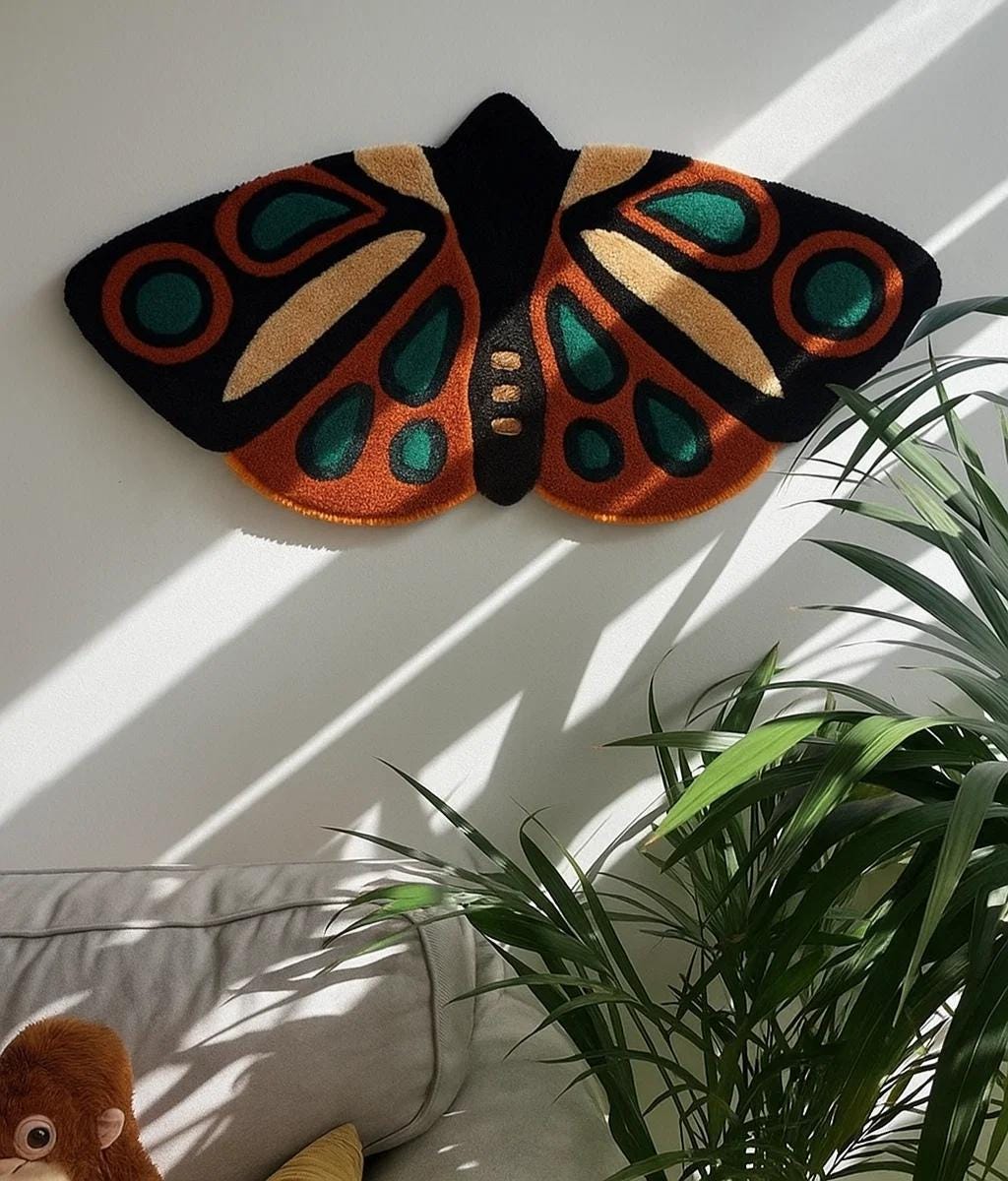 Handmade Tufted Butterfly Wall Rug: Boho Moth Textile Art - Etsy