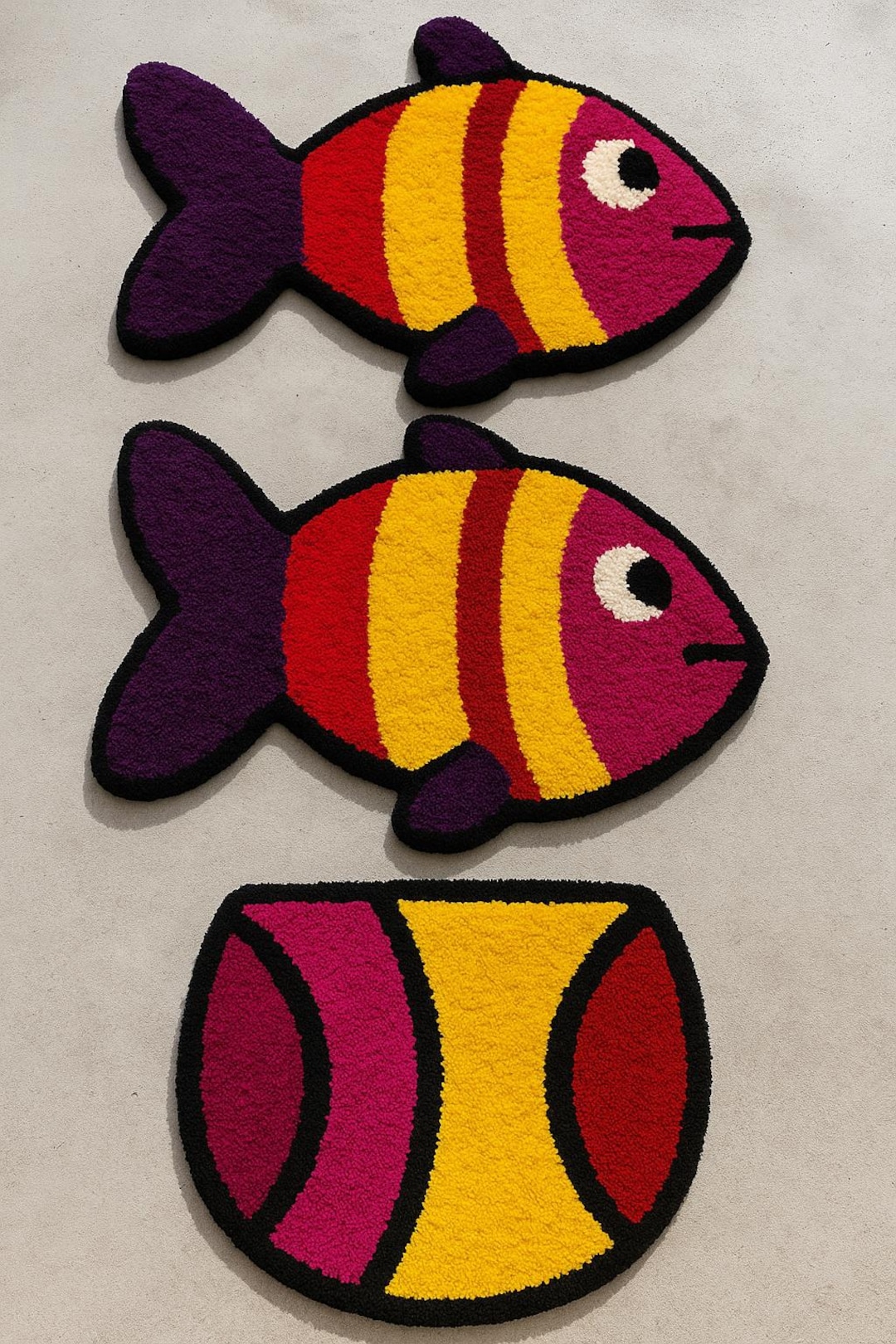 Hand-tufted Wool Rug Set: Fish-shaped Play Mats, Vibrant Colors - Etsy