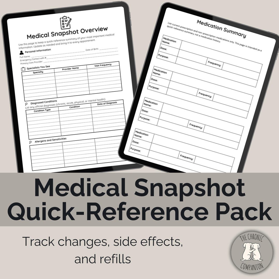 Medical Snapshot Printable Pack | Medical Overview for Doctor Visits ...