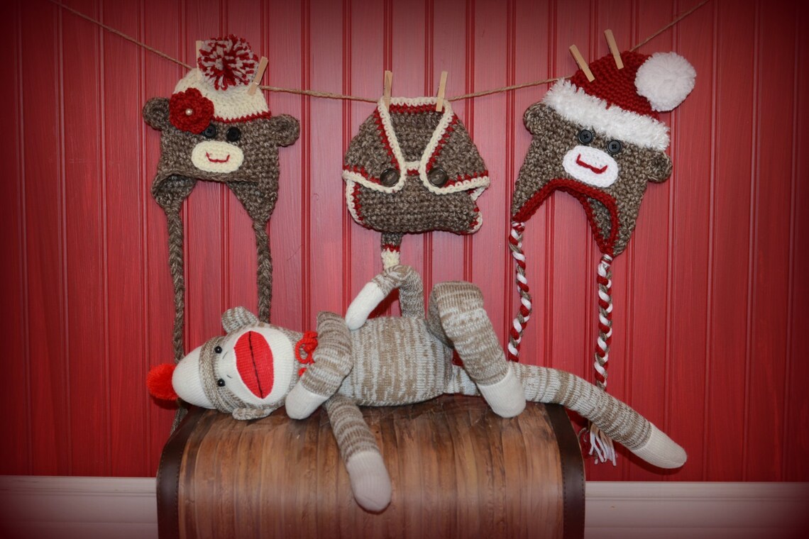 Santa Sock Monkey Hat Christmas Sock Monkey Holiday Hats | Etsy