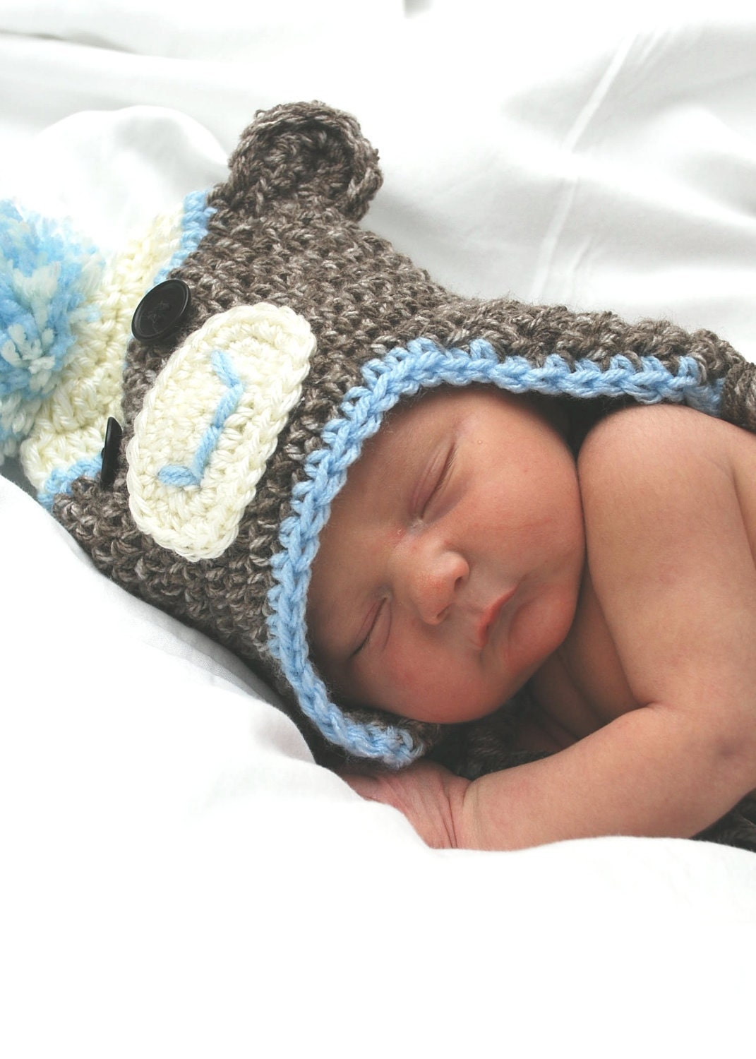 Sock Monkey Set in Baby Blue, Monkey Hat, Halloween Costume for Baby ...