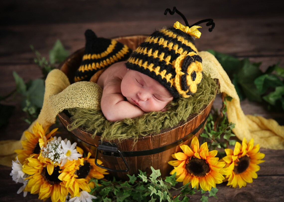 Bumble Bee Hat and Bummer Newborn Photo Props Crochet Bee - Etsy