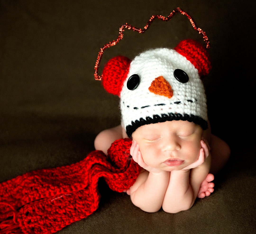 White Snowman Hat and Red Scarf. Christmas Sets, Holiday Hats for Baby ...