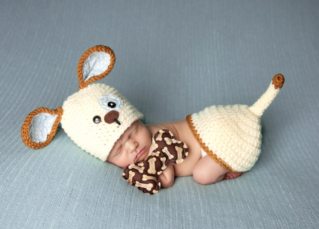 Crochet Puppy Hat, Diaper Topper and Bone - Etsy