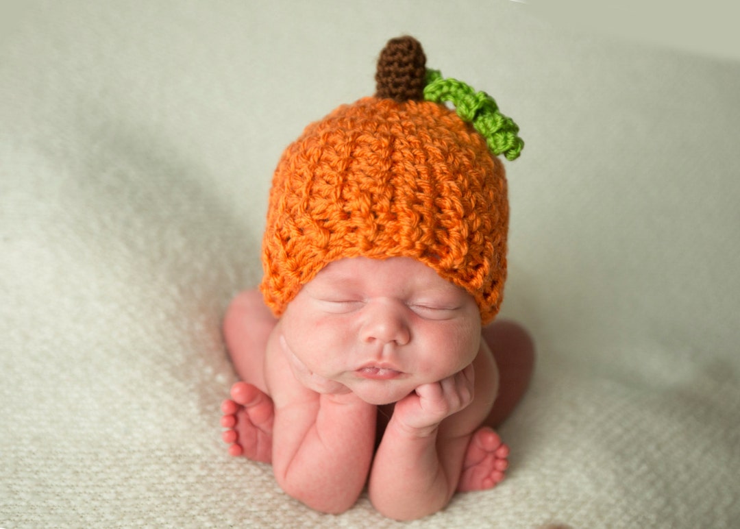 Baby Pumpkin Hat, Orange Jack-o-lantern, Newborn to 6 Month, Halloween ...