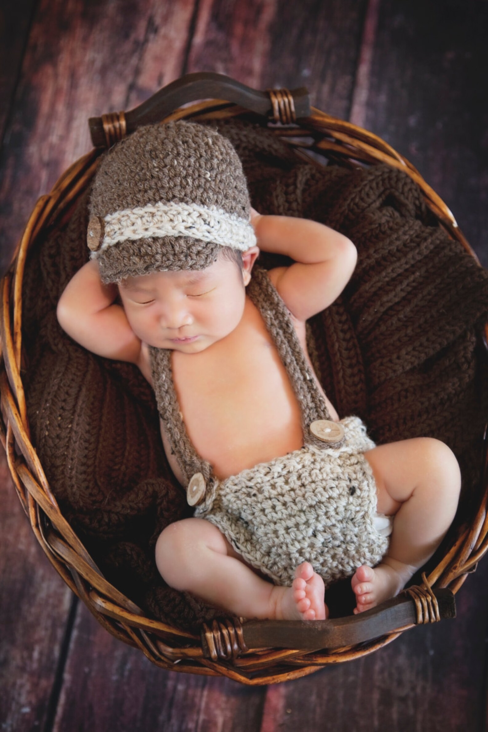 Brimmed Hat With Diaper Cover and Suspenders Tan Flecked | Etsy