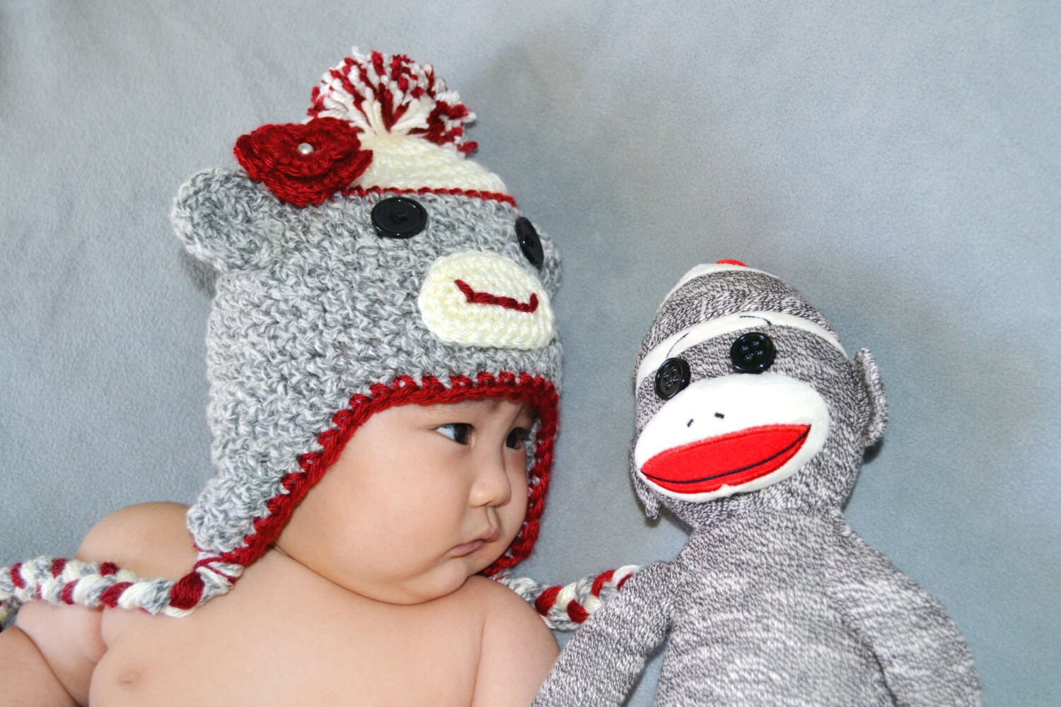 Baby Sock Monkey Set in Gray - Etsy