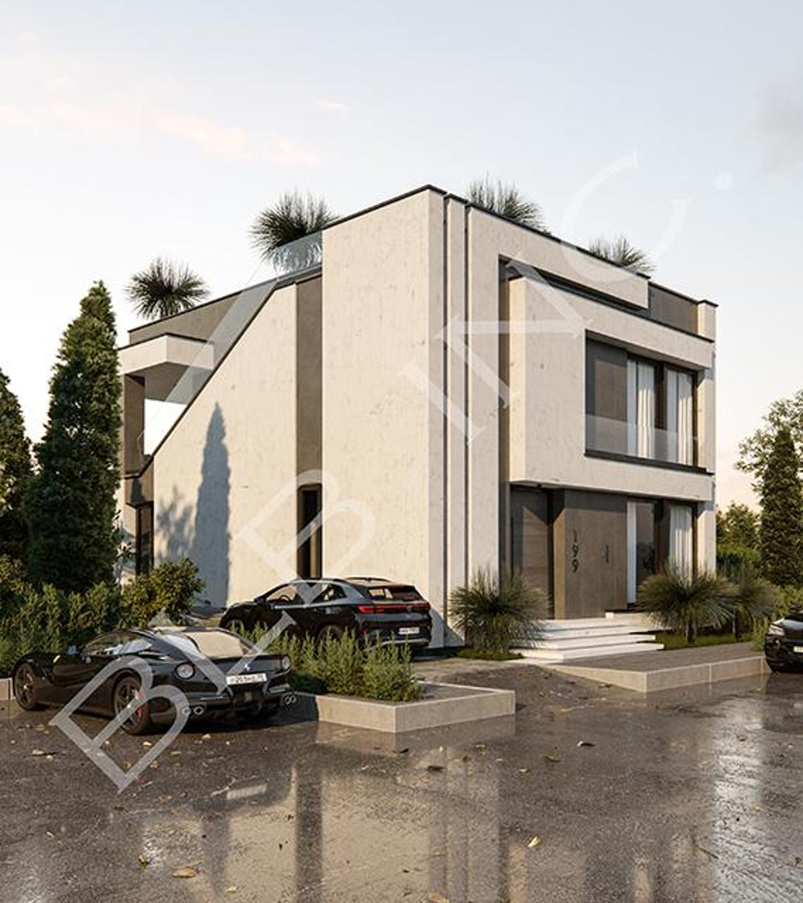 Modern 2-story Villa Plan – 3 Bedroom House, Roof Garden (DWG + PDF) - Etsy