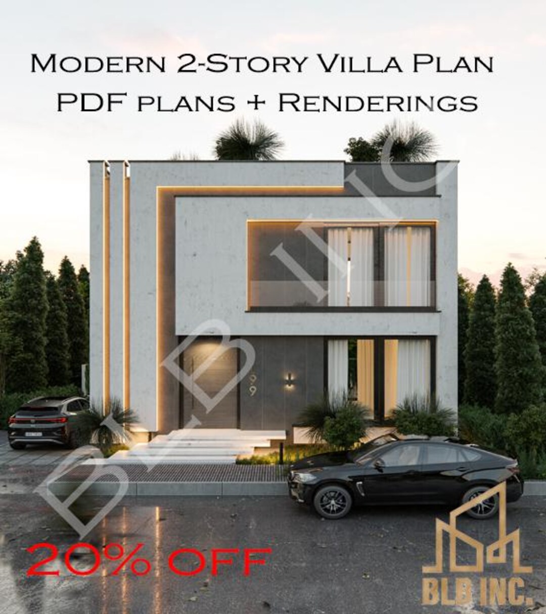 Modern 2-story Villa Plan – 3 Bedroom House, Rooftop Garden (PDF + 3D ...
