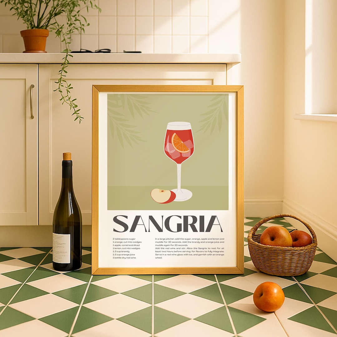Sangria Recipe Poster Print, Sangria Cocktail Print, Minimalist Bar ...