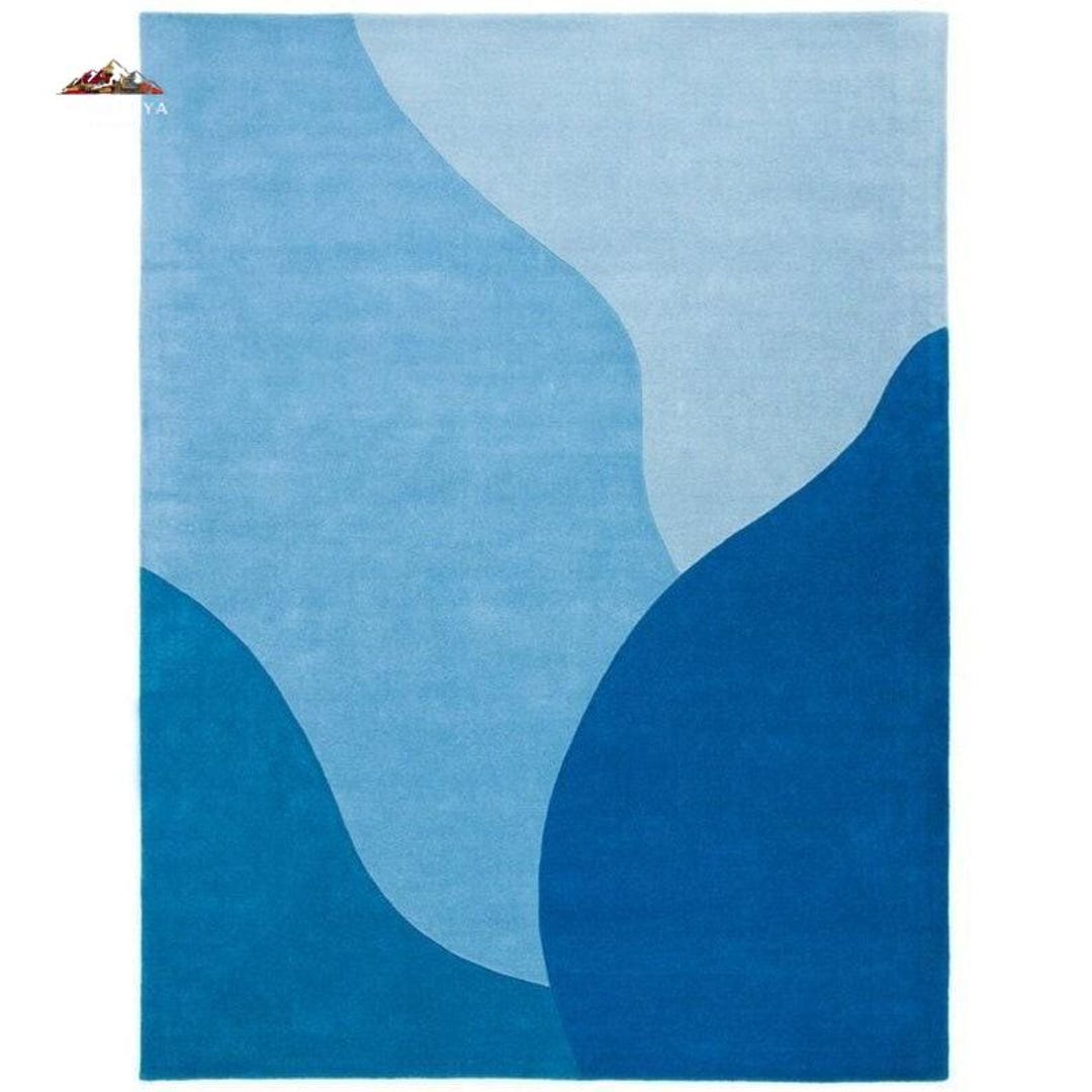Blue Wave Wool Rug | Hand-tufted Abstract Design - Etsy