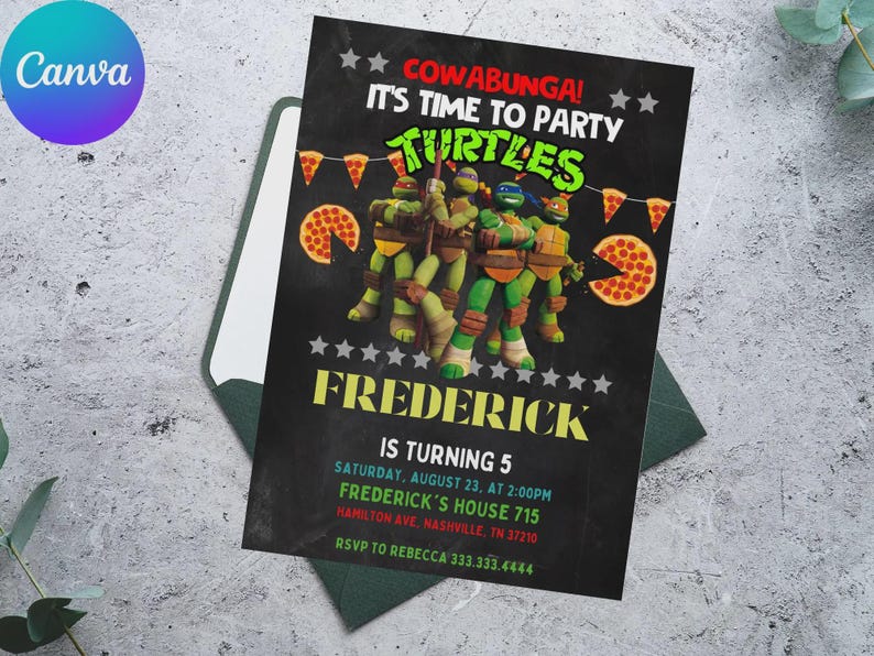 Editable Ninja Turtle Birthday Invitation, Ninja Turtle Birthday Party ...