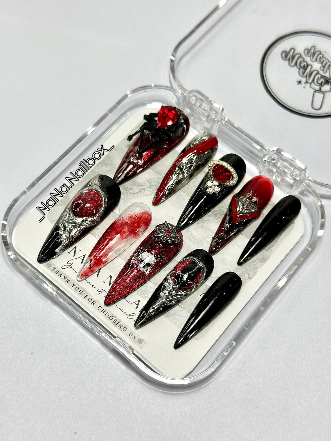 Halloween Spider Web Press-on Nails: Gothic Red & Black Nail Art - Etsy