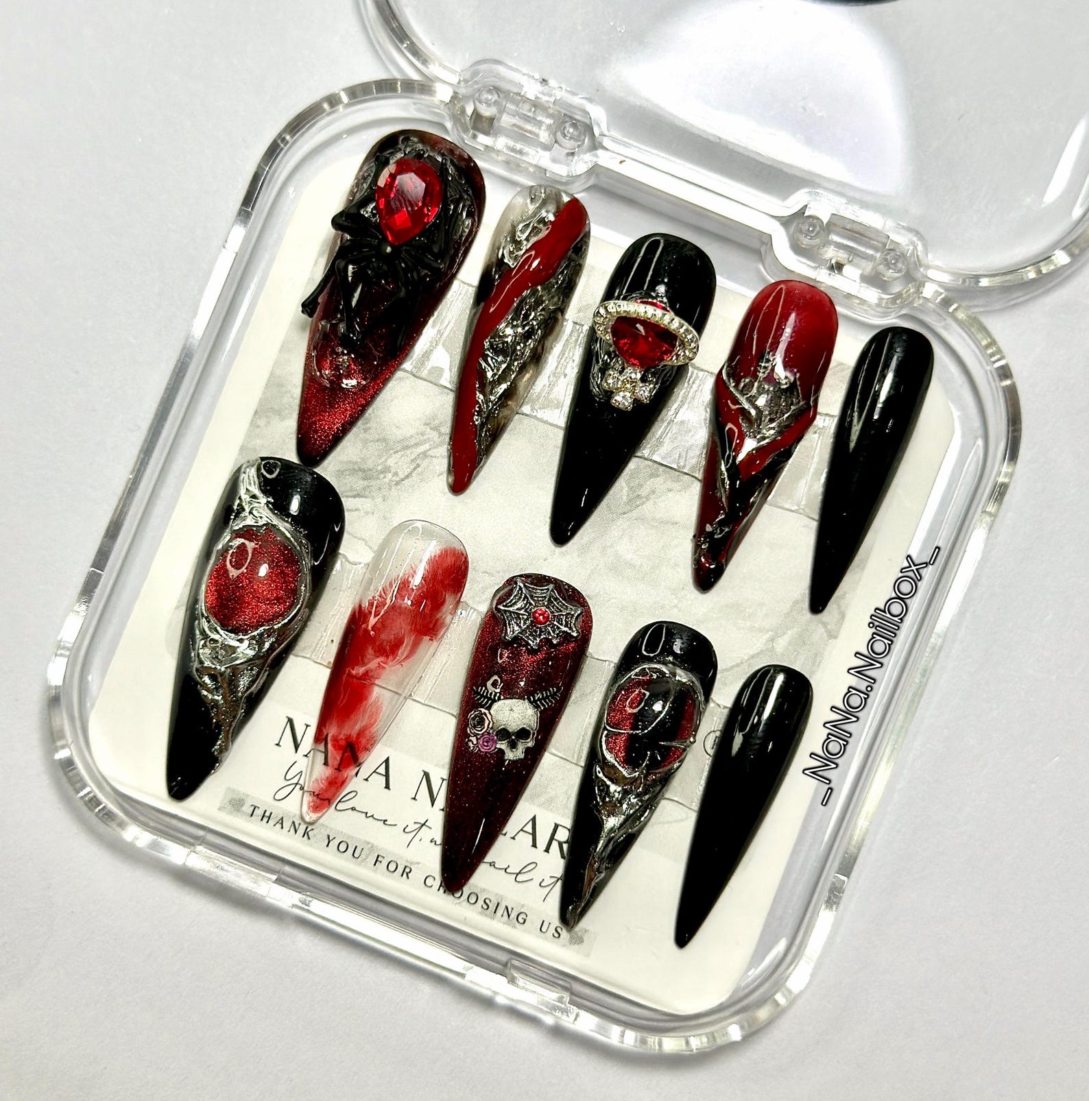Halloween Spider Web Press-on Nails: Gothic Red & Black Nail Art - Etsy