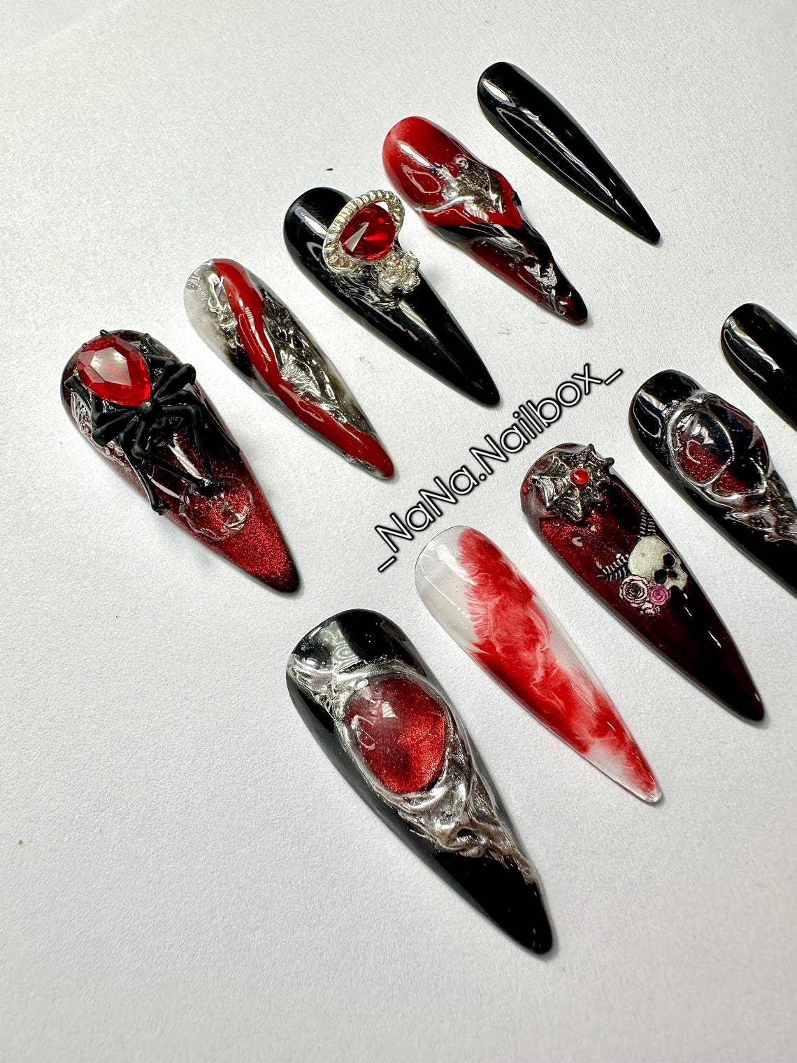Halloween Spider Web Press-on Nails: Gothic Red & Black Nail Art - Etsy