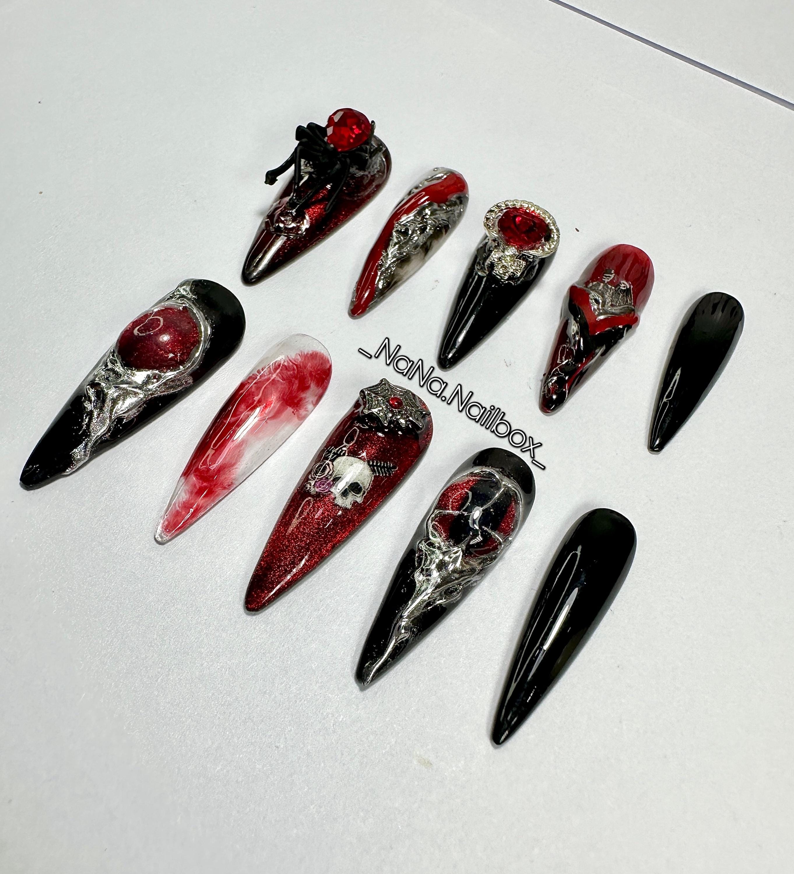 Halloween Spider Web Press-on Nails: Gothic Red & Black Nail Art - Etsy