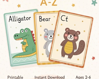 A to Z Animal Alphabet Flashcards – Cartoon ABC Printable for Kids ...