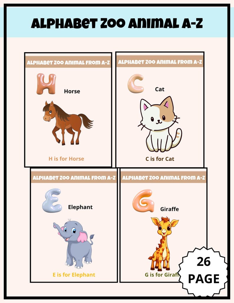 Alphabet Zoo Animal A–Z Flash Cards - Etsy