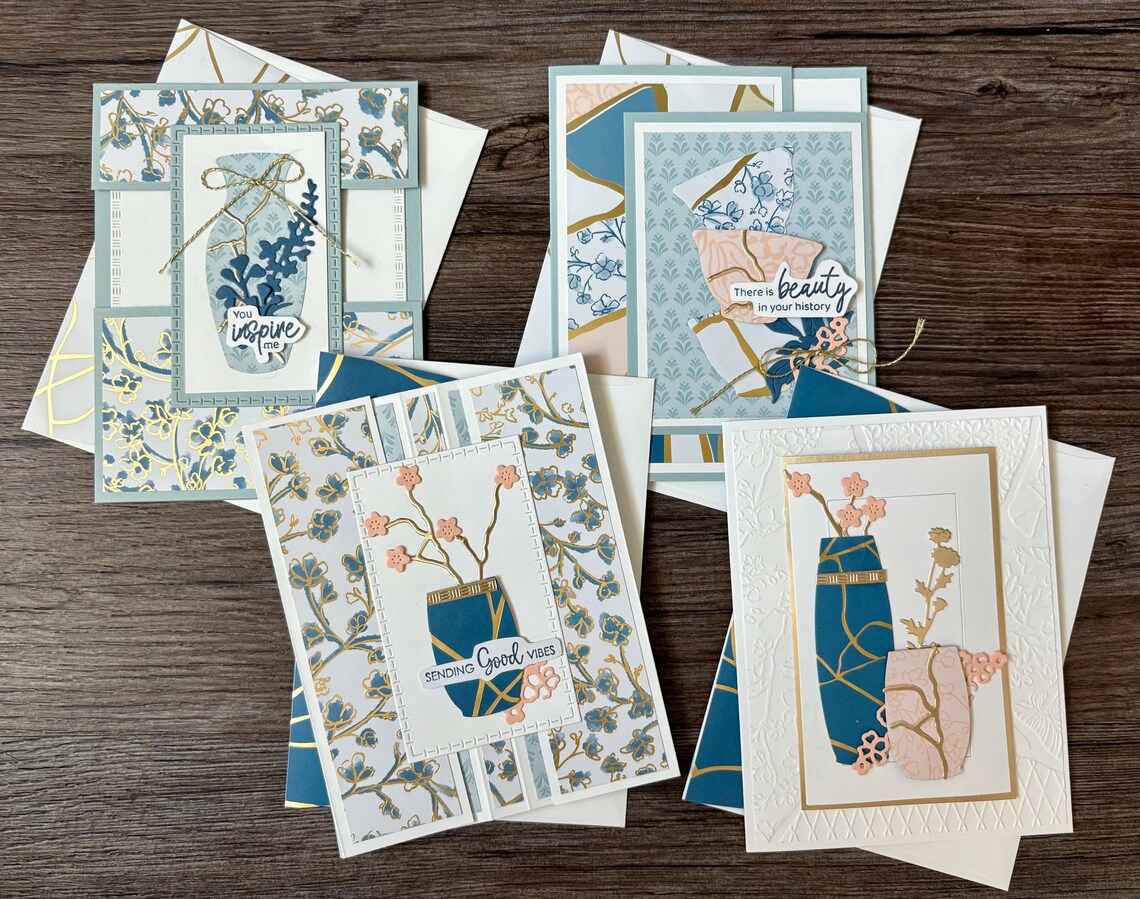 Kintsugi Handmade Greeting Card Set Asian Inspired Cards for Friend ...