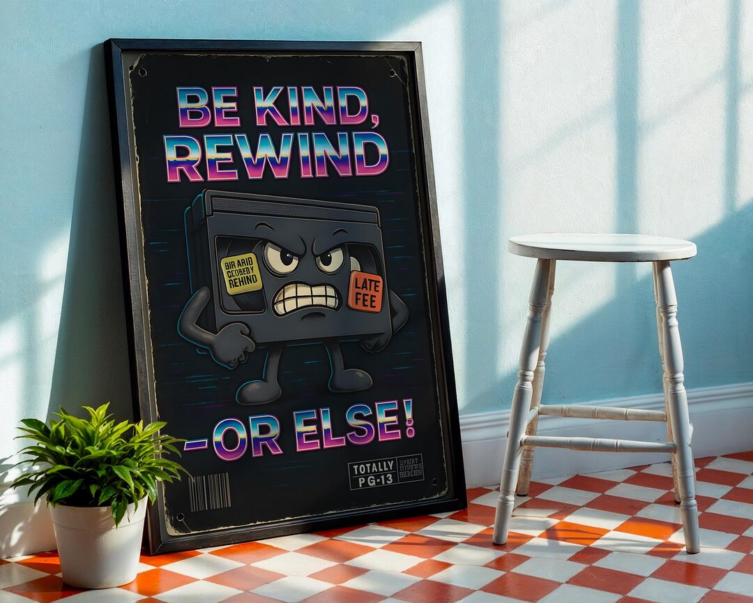 Funny VHS Poster – “be Kind, Rewind – or Else!” – Retro 80s Distressed ...