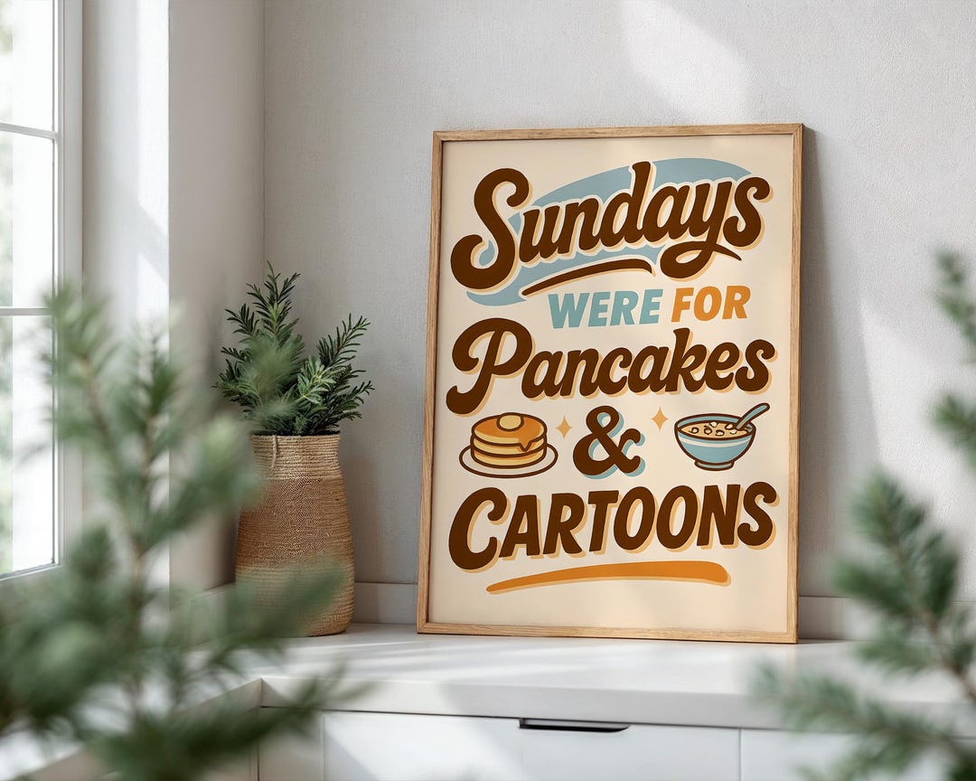 Pancakes & Cartoons Retro Print: Cozy Kitchen Wall Art (digital ...