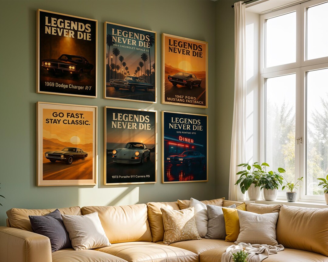 Vintage Muscle Car Poster Set, Classic Car Wall Art Prints, Retro ...