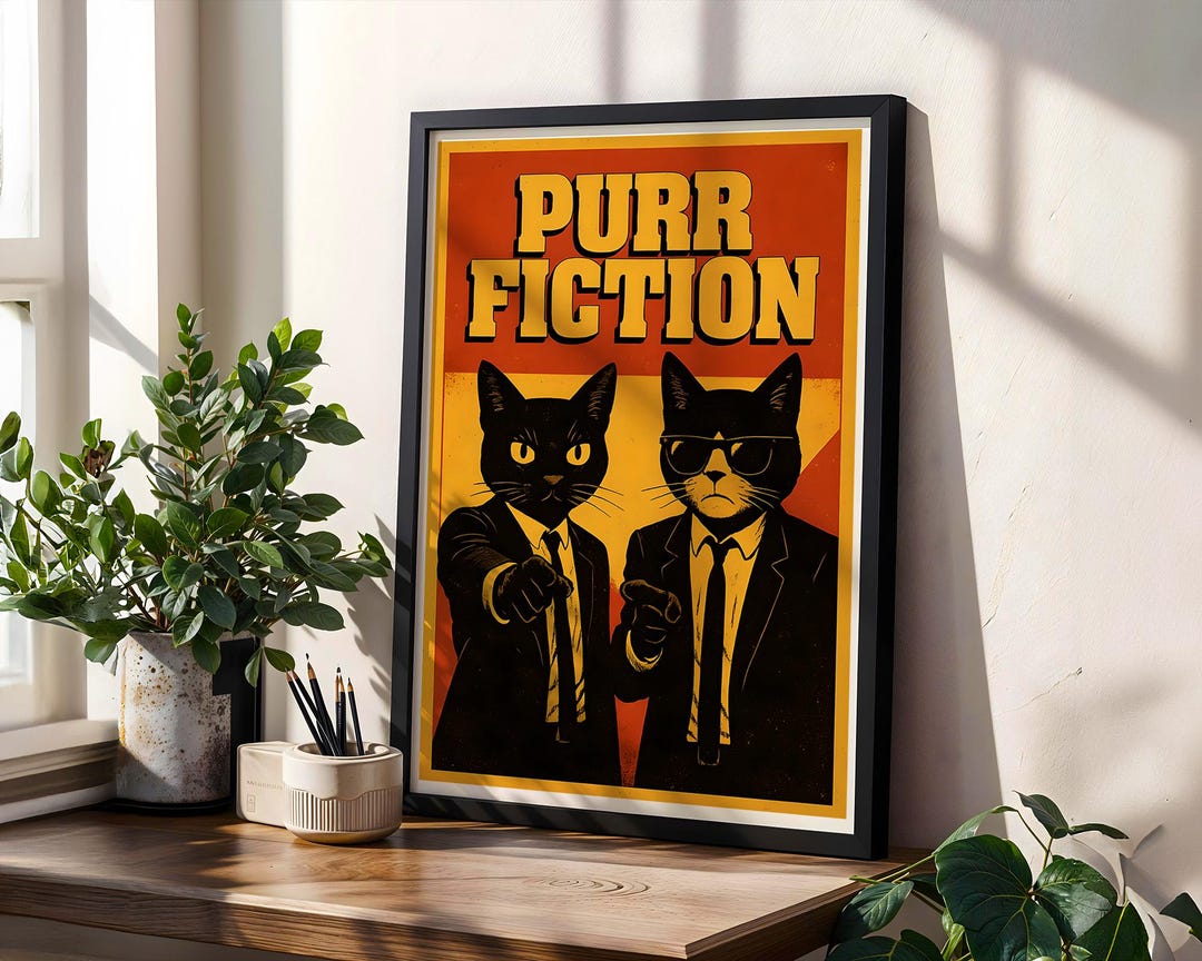 Purr Fiction Cat Poster – Retro 90s Movie Parody (digital Download) - Etsy