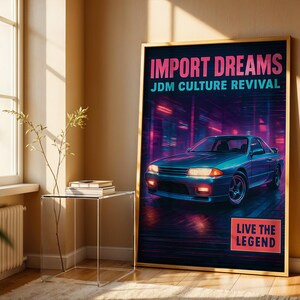 Póster del Nissan Skyline GT-R R32: Arte neón JDM (Descarga digital ...