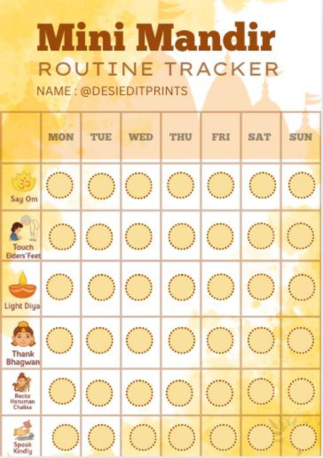 Hindu Kids Routine Tracker | Mini Mandir Spiritual Habit Chart (digital ...