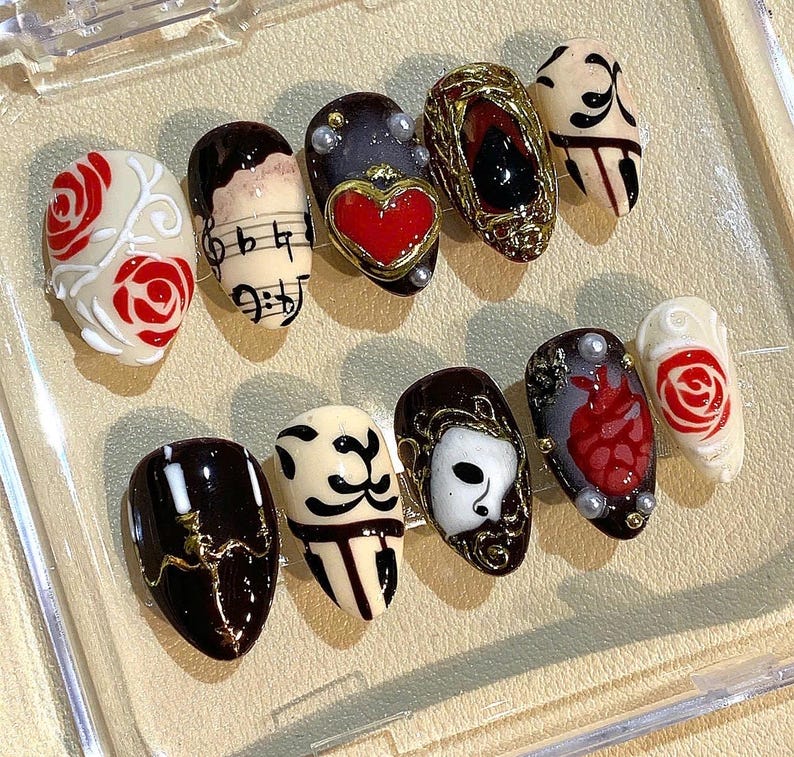 Phantom of the Opera Press on Nails: Gothic Rose Music Note Nail Art - Etsy