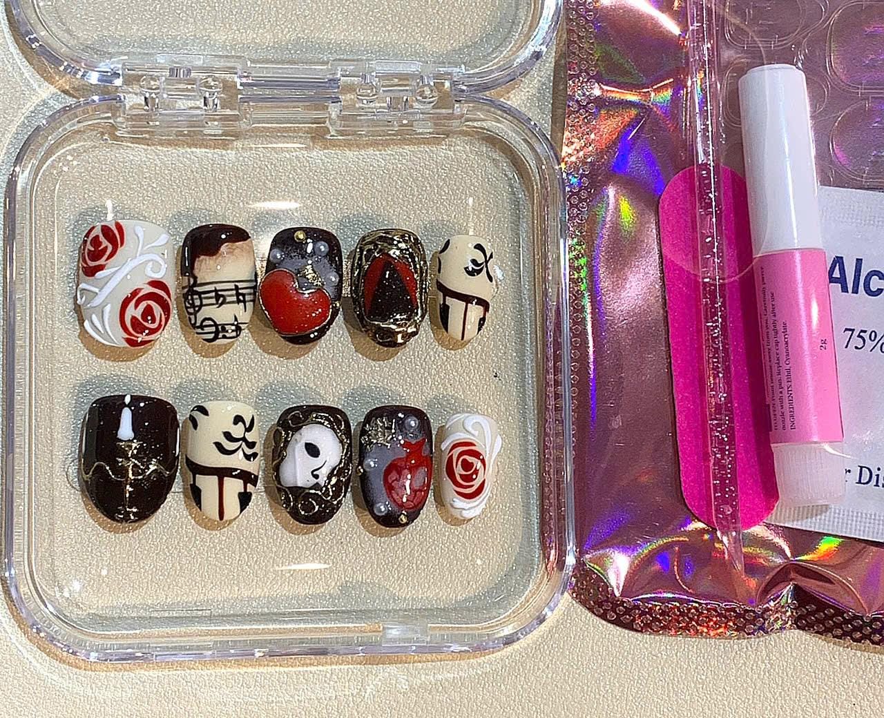 Phantom of the Opera Press on Nails: Gothic Rose Music Note Nail Art - Etsy