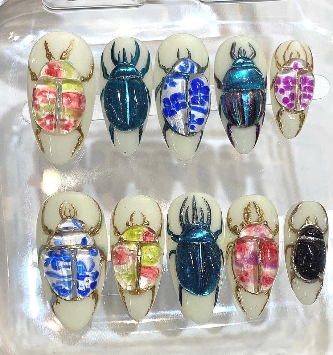 Hand-painted Bug Press on Nails: Realistic Insect Nail Art - Etsy