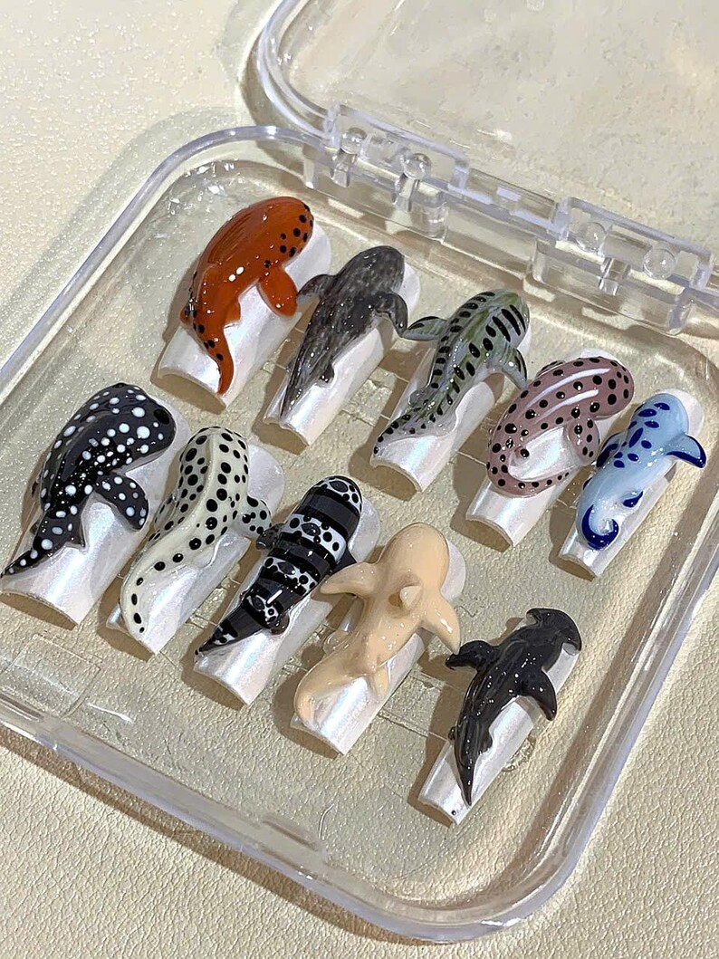 3D Ocean Animal Press on Nails: Handmade Kawaii Sea Creature Nail Art ...