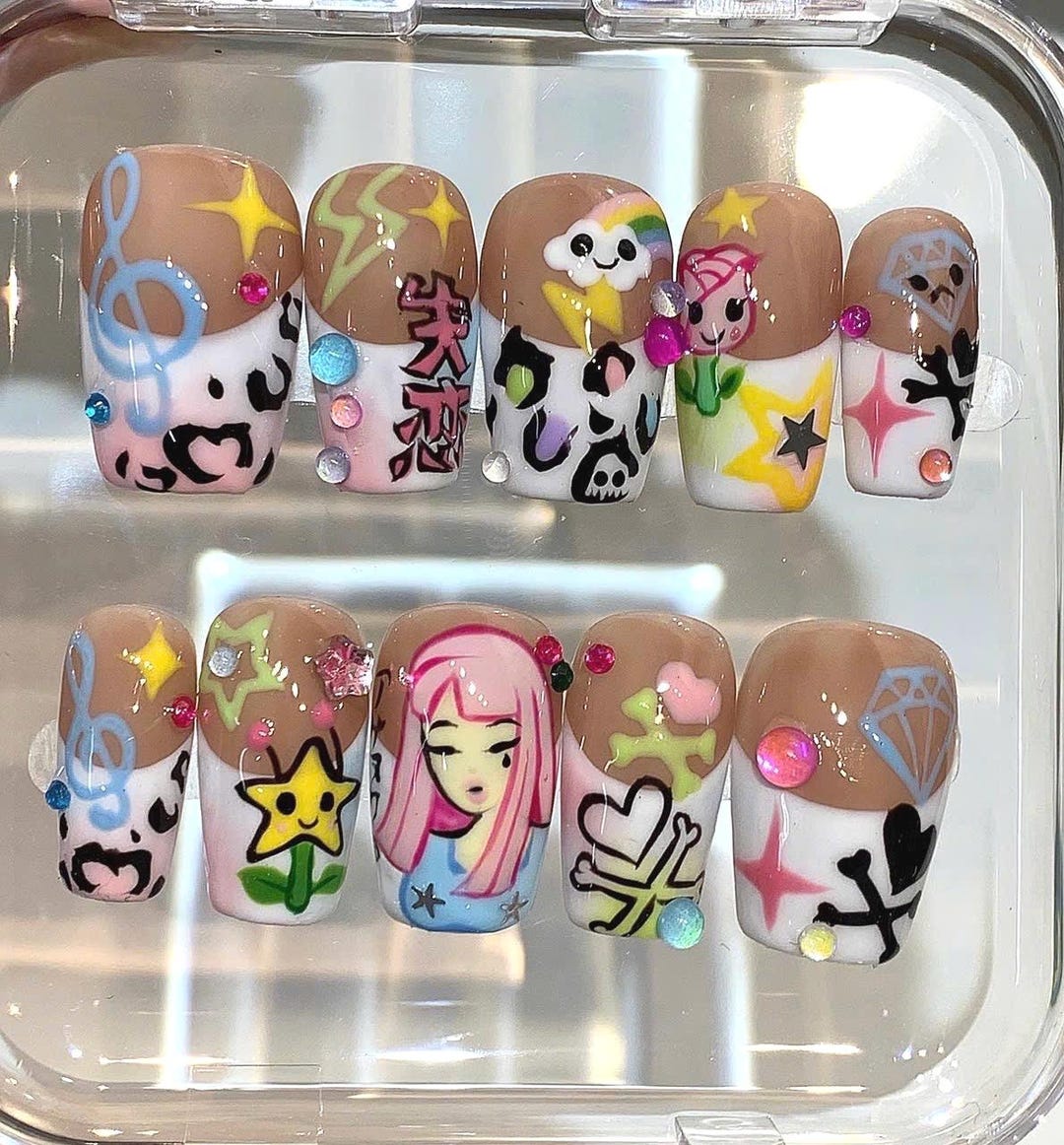 Y2K Graffiti Press on Nails | Cute Cartoon Nails | Colorful Kawaii Fake ...