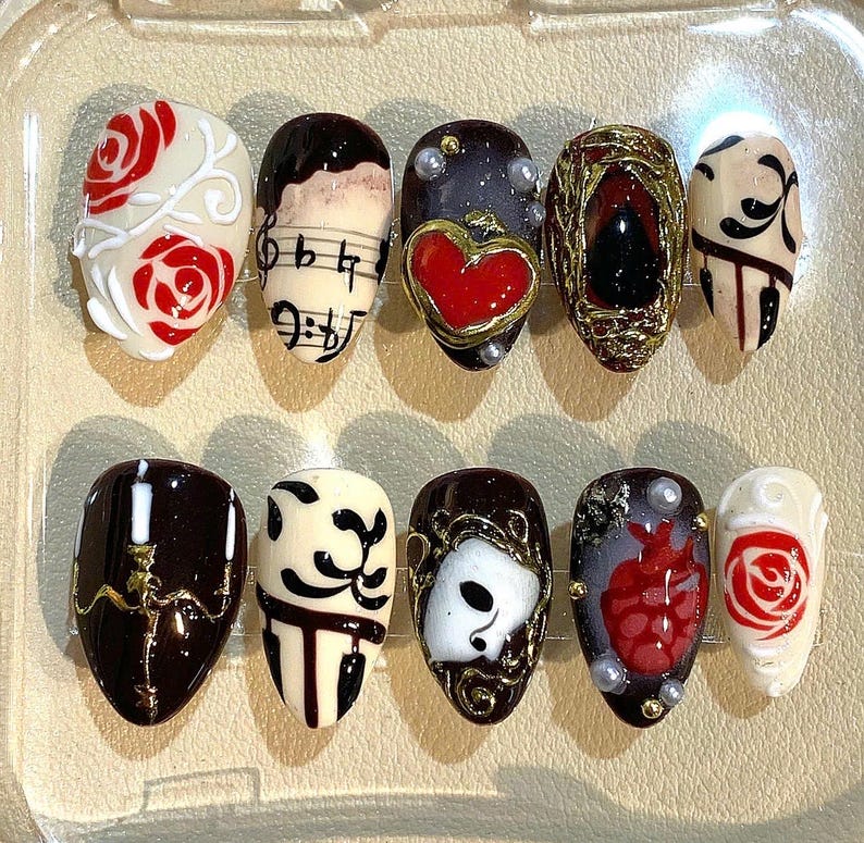Phantom of the Opera Press on Nails: Gothic Rose Music Note Nail Art - Etsy