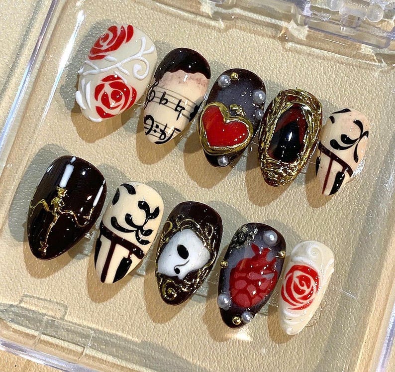 Phantom of the Opera Press on Nails: Gothic Rose Music Note Nail Art - Etsy