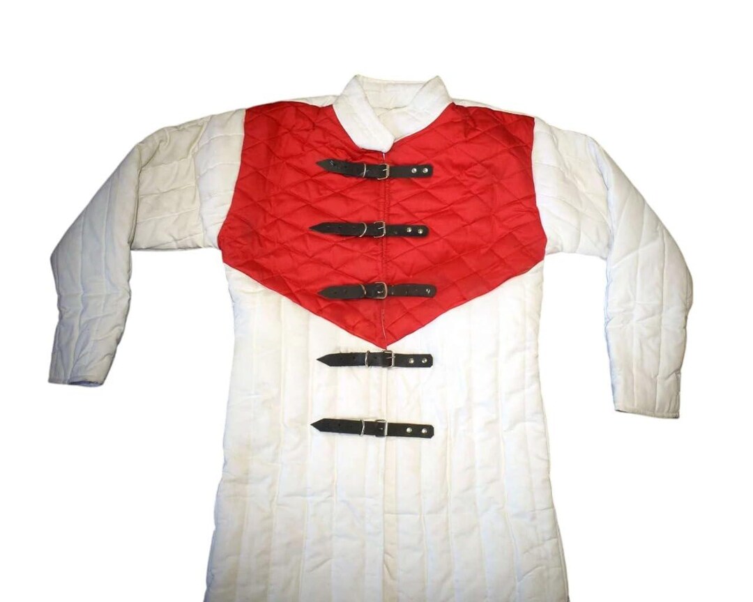 Medieval Padded Aketon Gambeson Jacket – White ,red Quilted Armor Coat ...