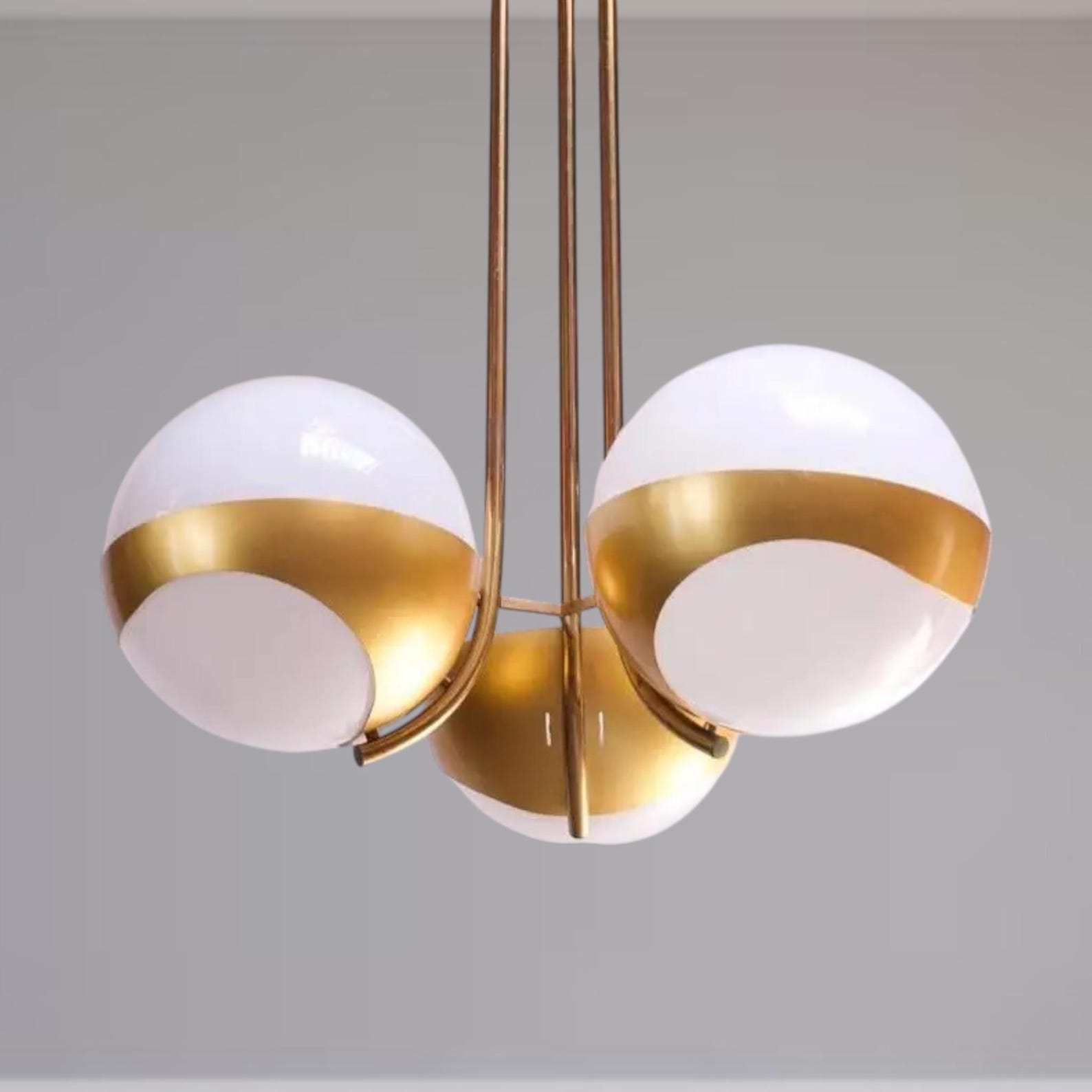 Mid-century Brass Sputnik Chandelier - Handmade Italian 3-light Pendant ...