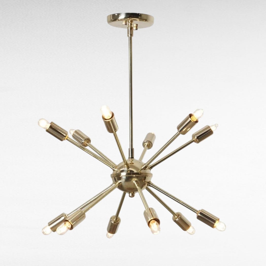 12-light Brass Sputnik Chandelier – Mid Century Modern Pendant Light ...