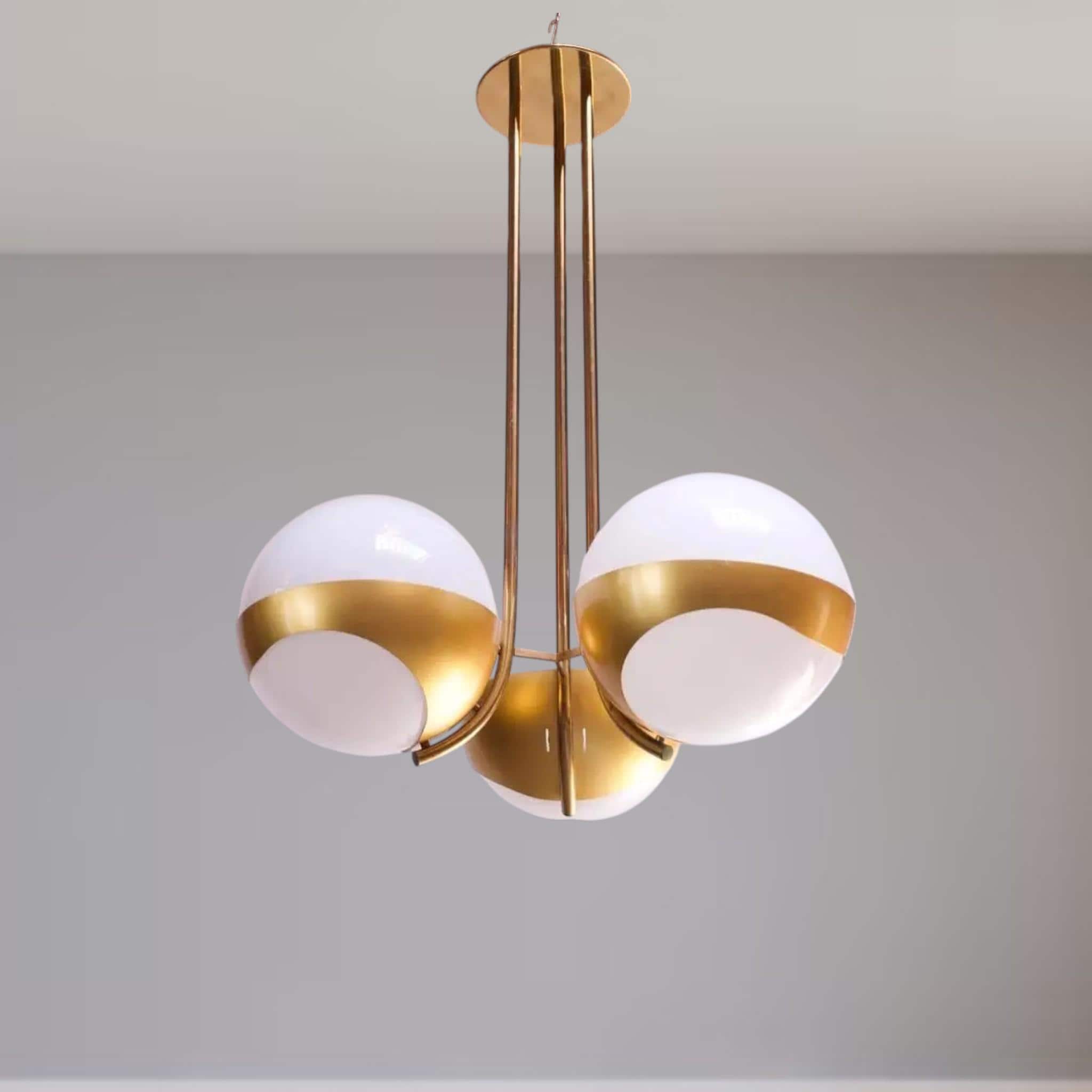 Mid-century Brass Sputnik Chandelier - Handmade Italian 3-light Pendant ...