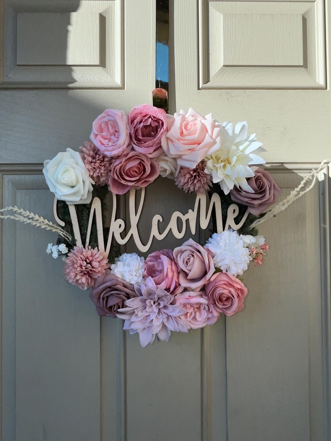 Pink Floral Welcome Wreath | Breast Cancer Awareness Door Decor - Etsy