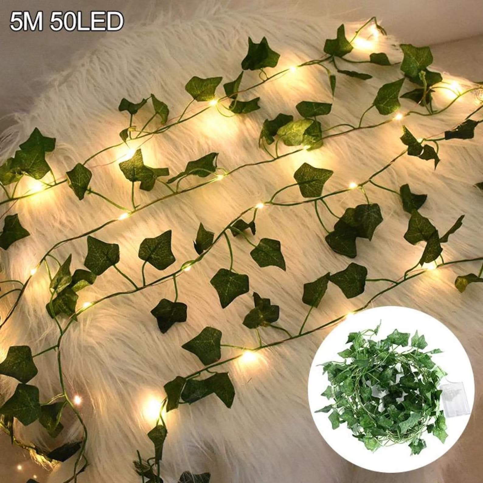 Ivy Vine LED String Lights – 2M/5M/10M Artificial Green Leaf Garland ...